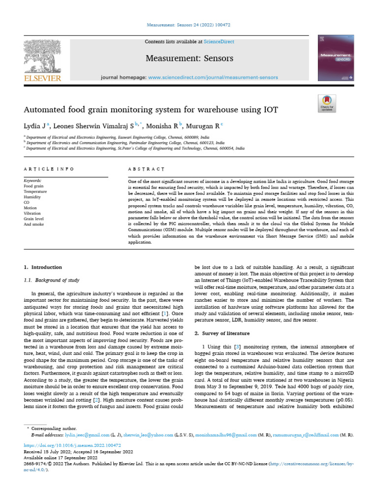 Automated Food Grain Monitoring System For Warehouse Using IOT | PDF ...
