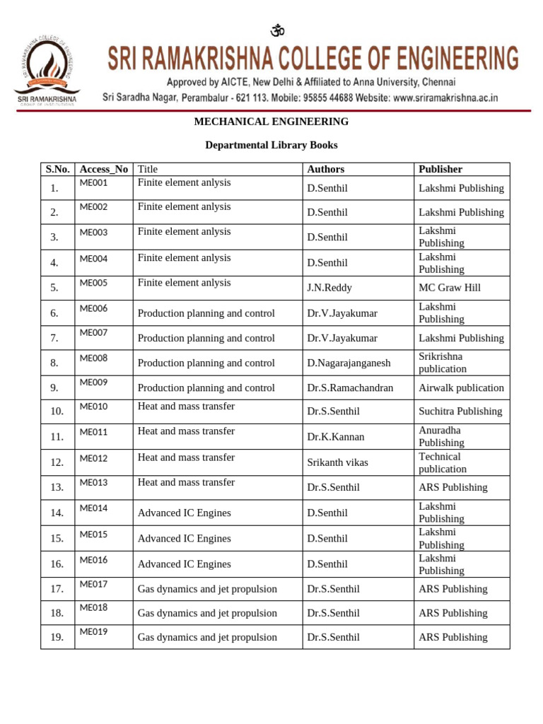 Departmental Library Books | PDF | Engineering | Mechanical Engineering