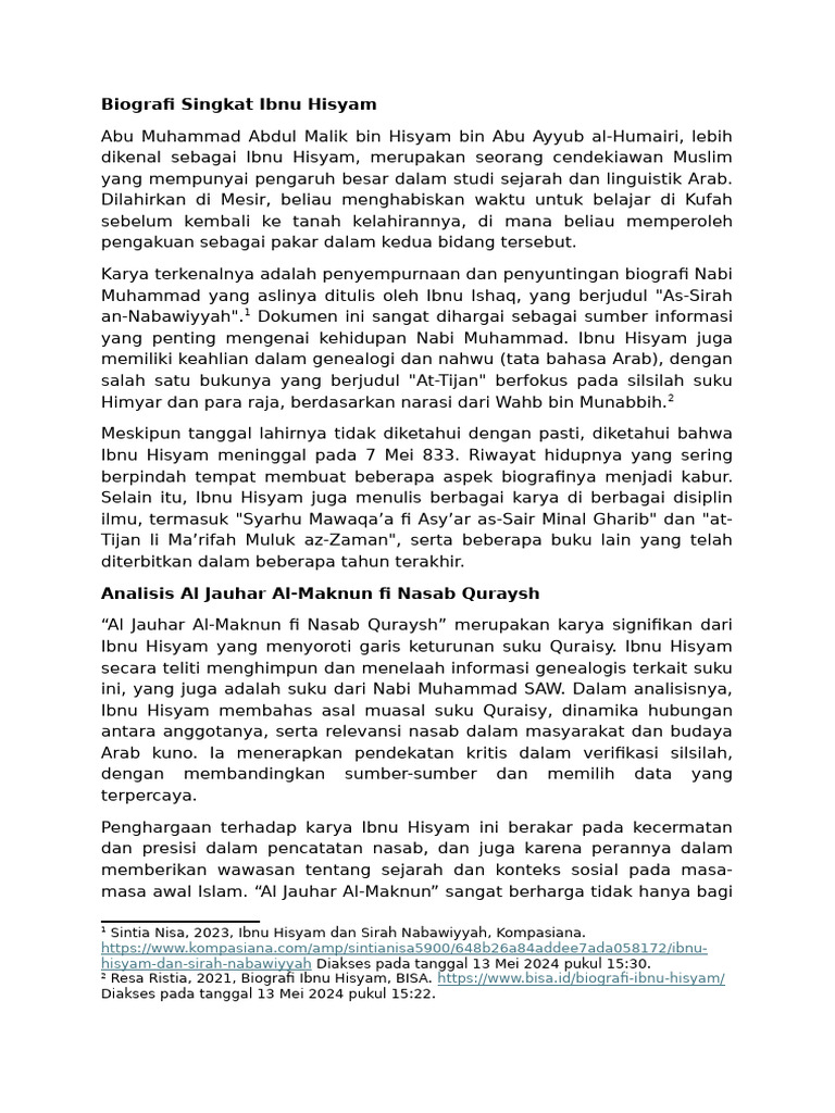 Biografi Singkat Ibnu Hisyam | PDF