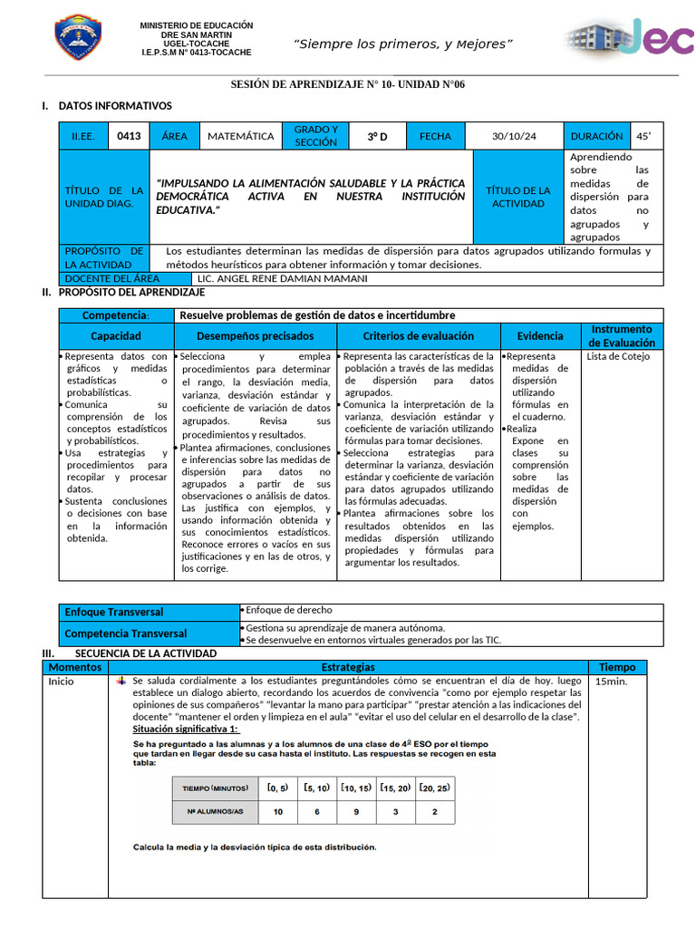 SESION N°10_ UNID_N°6__3°D_MATE_PROF ANGEL_MEDIDAS DISPERSION_ DATOS AGRU_NO AGRUP | PDF ...