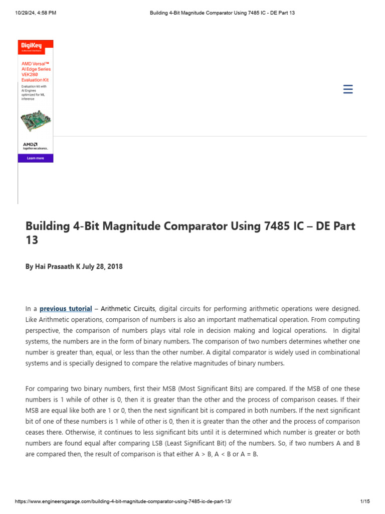 Building 4-Bit Magnitude Comparator Using 7485 IC - de Part 13 | PDF ...