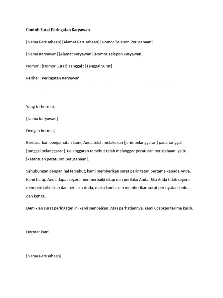 Contoh Surat Peringatan Karyawan | PDF