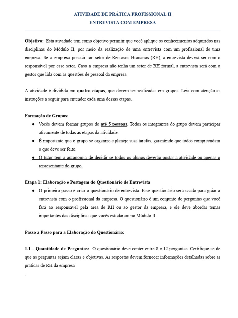 Atividade Prática Profissional Entrevista Com Empresa FINAL CORRIGIDA | PDF | Gestão de recursos ...