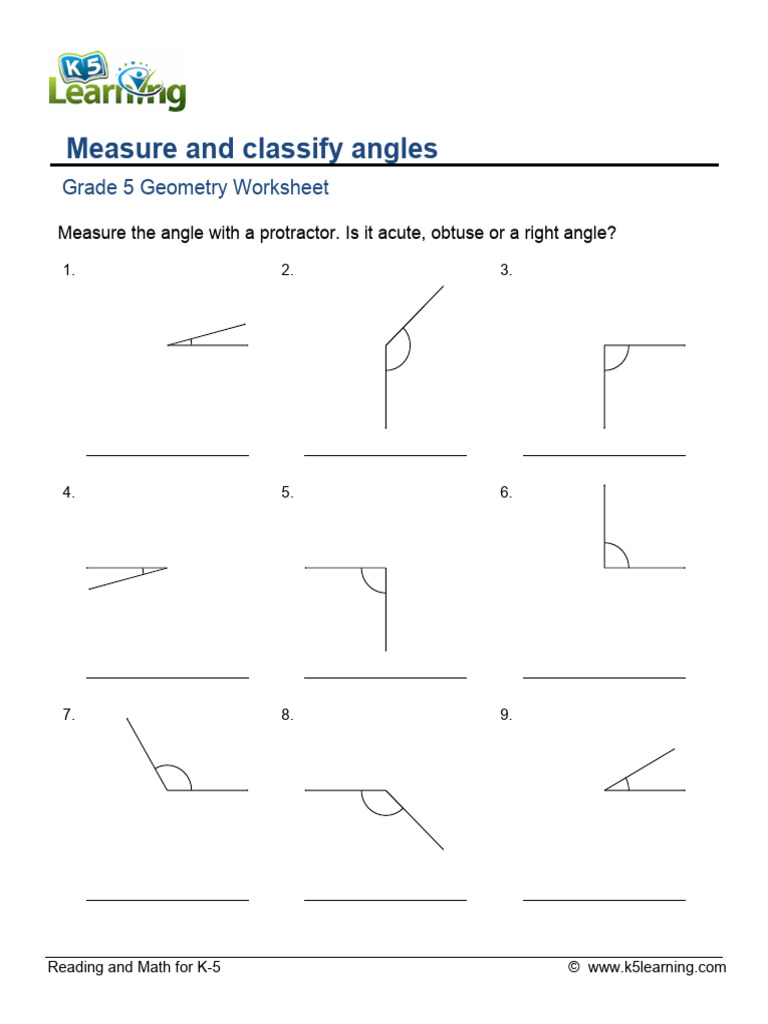 Grade 5 Angle Classification Worksheet | PDF