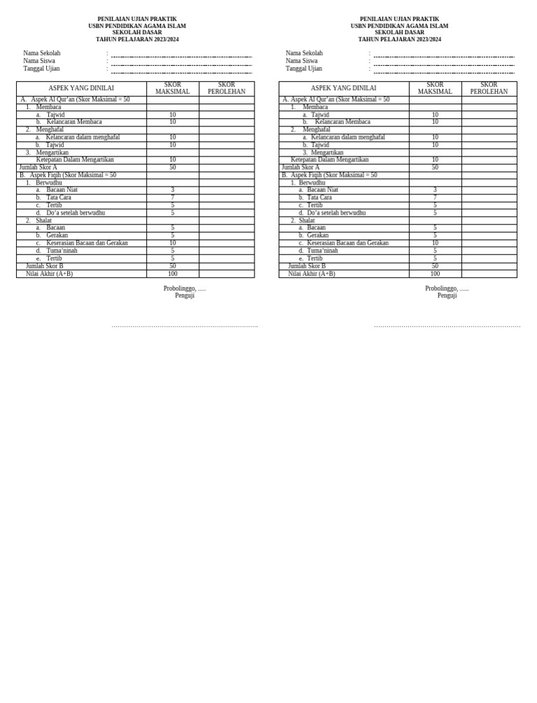 1b. PENILAIAN UJIAN PRAKTIK PAI | PDF