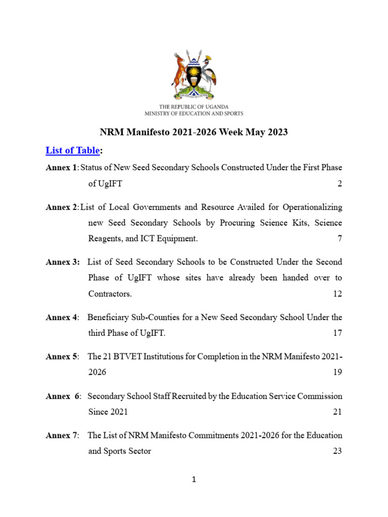 Education NRM Manifesto 2021-2026 Week May 2023 | PDF | Teachers ...