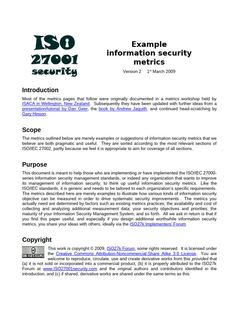 ISO27k Security Metrics Examples | PDF | Information Security | Risk