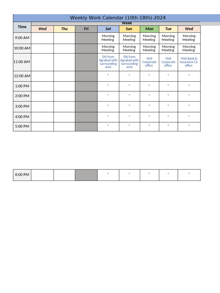 Weekly Work Calendar of Ashad | PDF