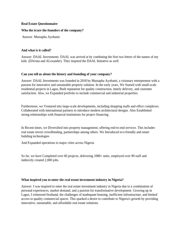 Real Estate and Back To School Questionnaire | PDF | Investing | Risk