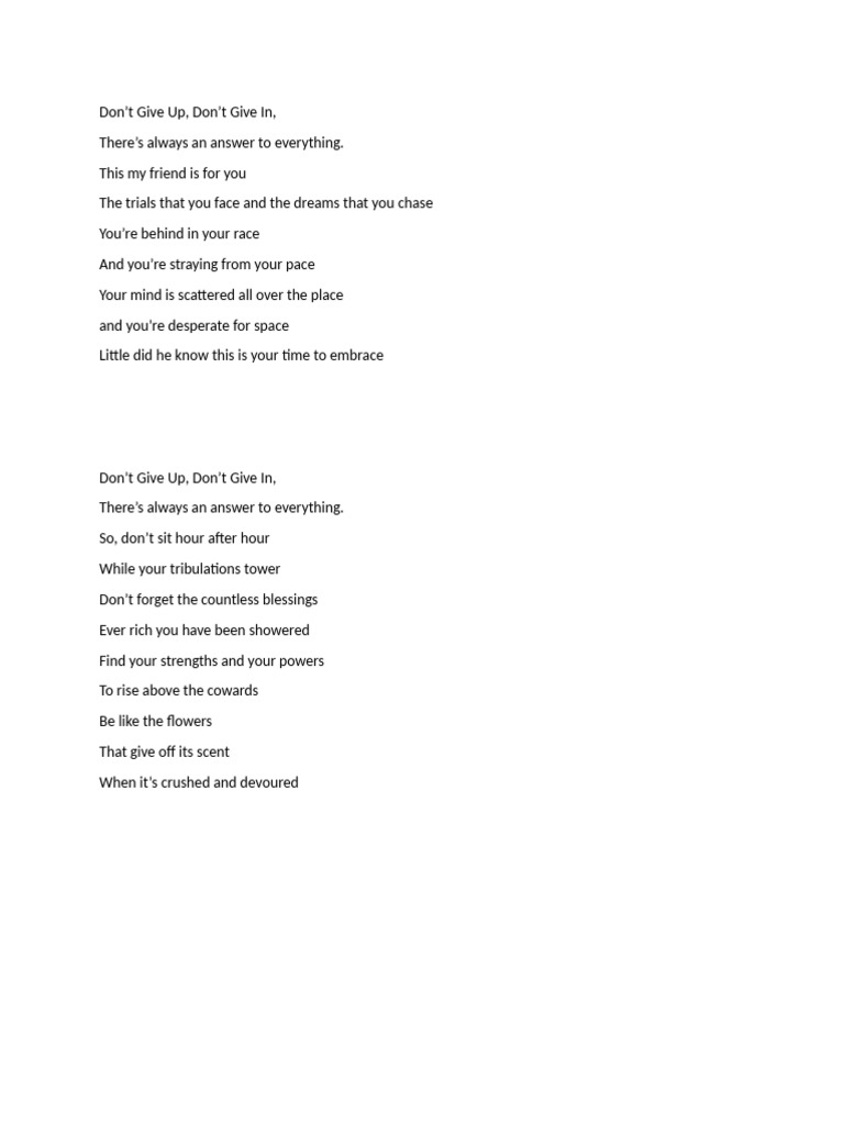 Dont Give Up, Dont Give in | PDF