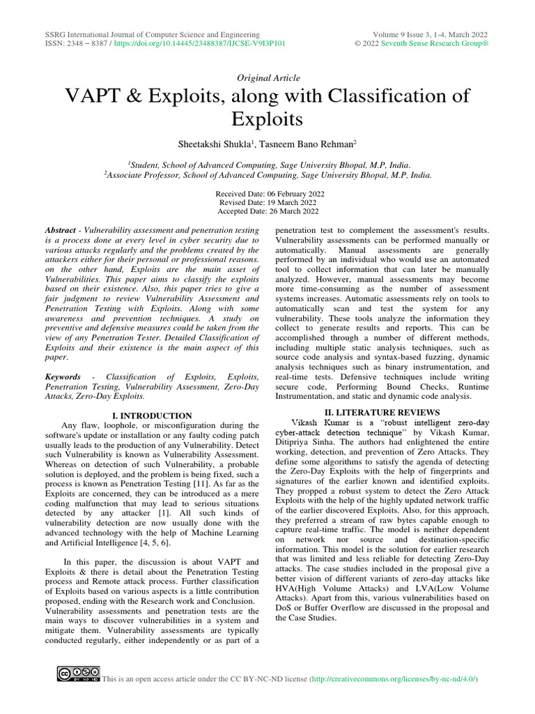 VAPT and Exploits Along With Classificat | PDF | Security | Computer ...