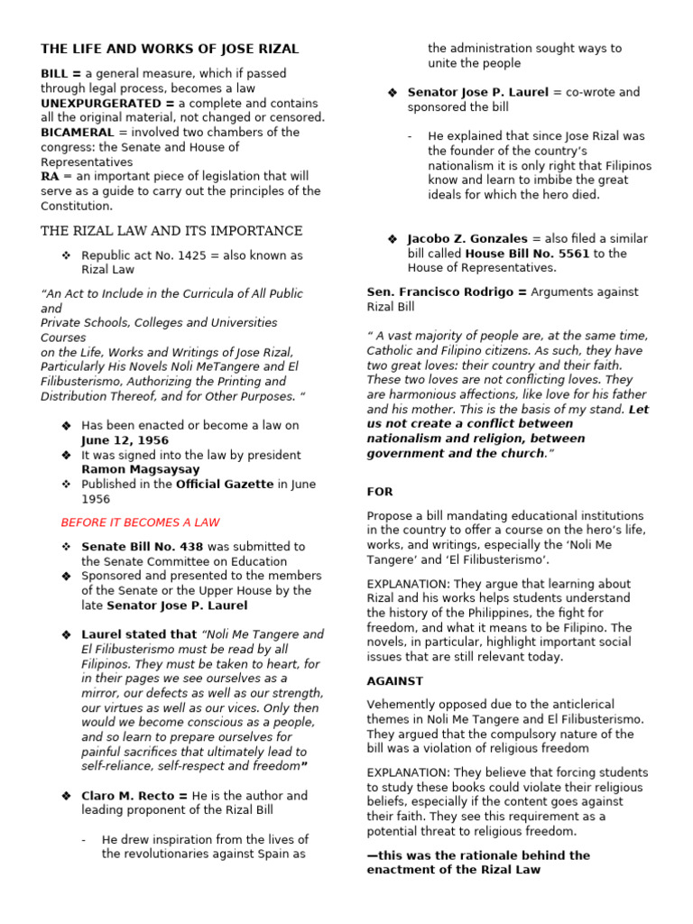 The Life and Works of Jose Rizal Notes | PDF | Philippines