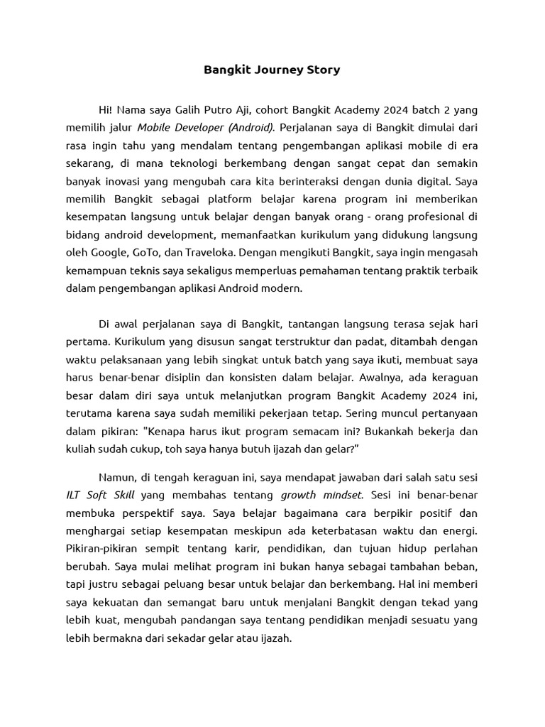 Bangkit Journey Story | PDF