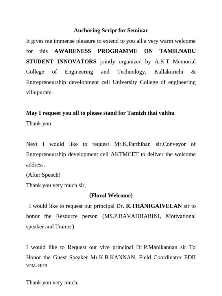 Anchoring Script For Seminar | PDF