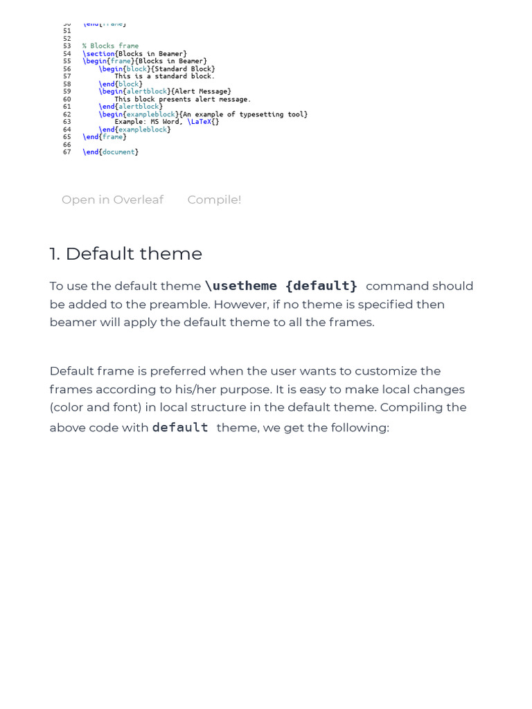 Beamer Default Theme and Blocks Guide | PDF | Teaching Methods ...