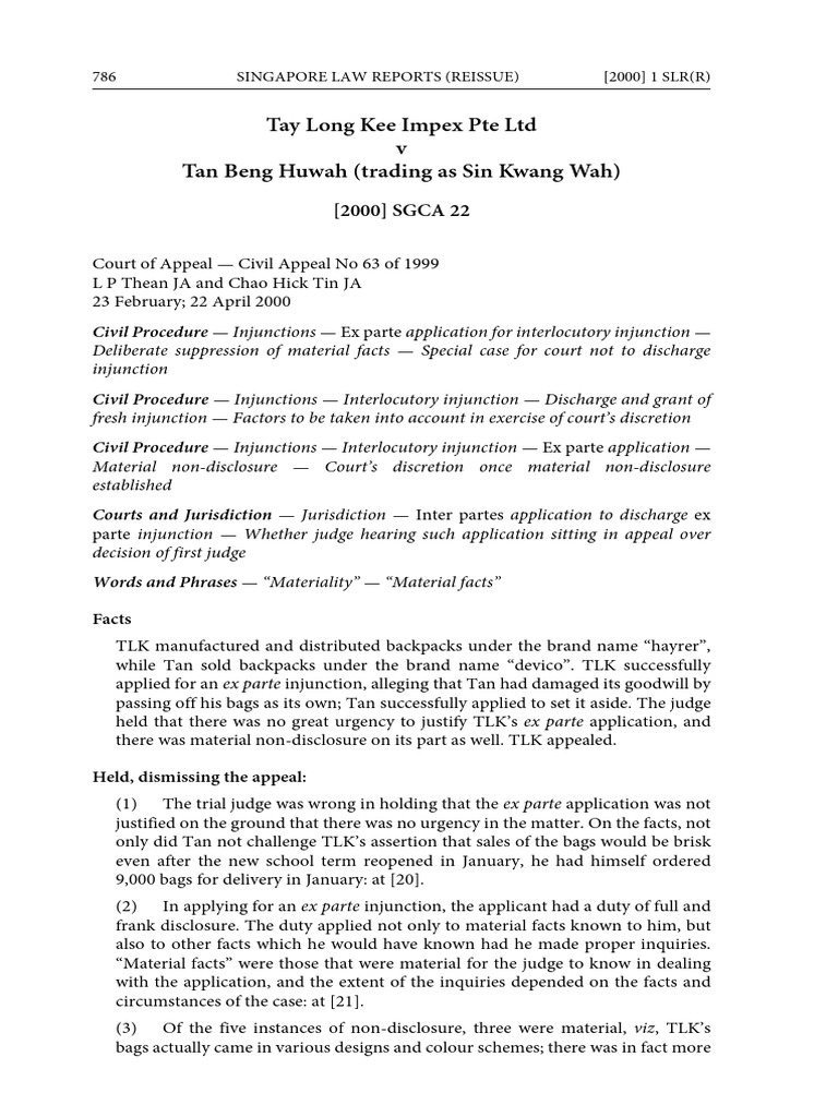 Singapore Case on Ex Parte Injunctions | PDF | Ex Parte | Injunction