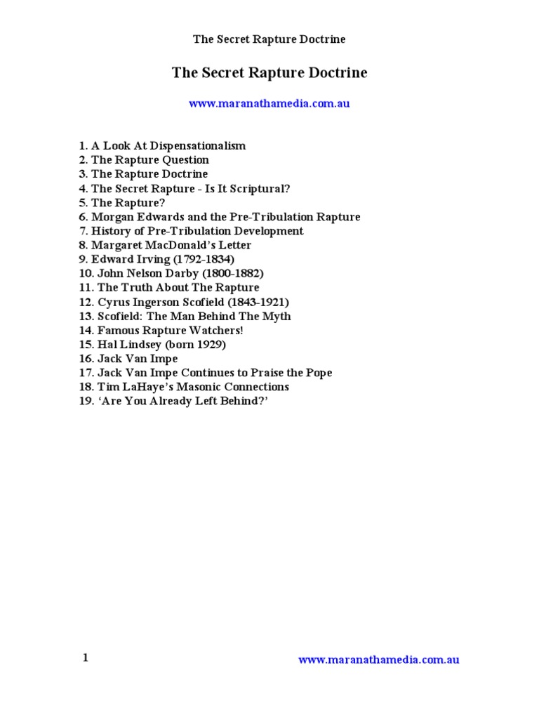 The Secret Rapture Doctrine | PDF | Dispensationalism | Rapture