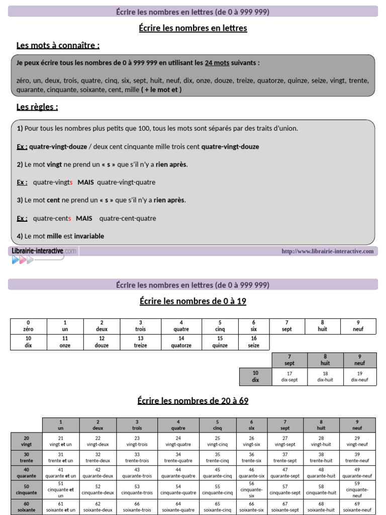 Écrire les Nombres en Lettres (0-999 999) | PDF