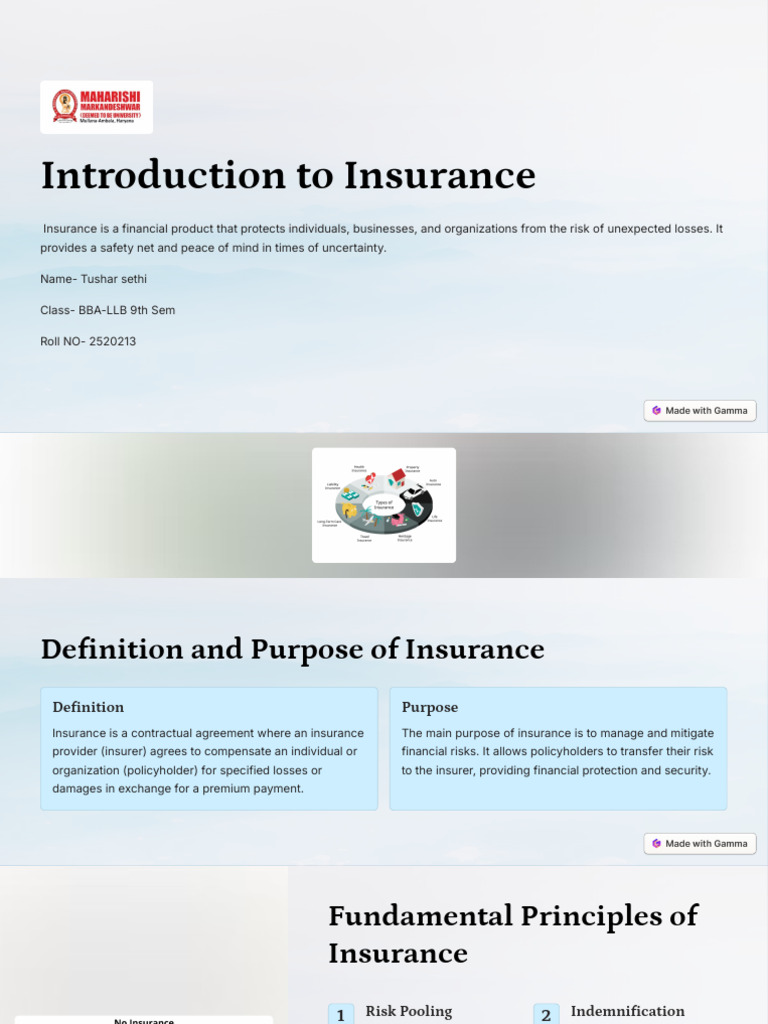 Introduction To Insurance | PDF | Insurance | Risk