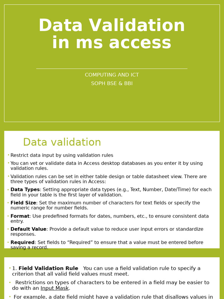 MS Access Data Validation Techniques | PDF | Data Type | Computer Data