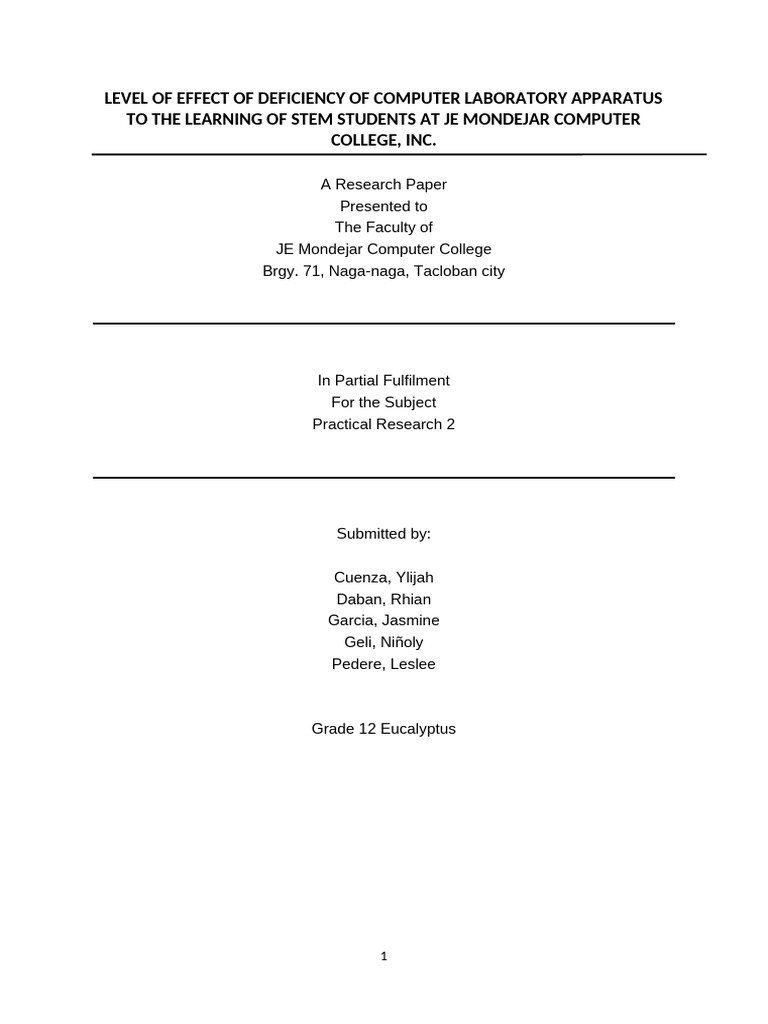 Impact of Lab Equipment Deficiency on STEM Students | PDF | Survey ...