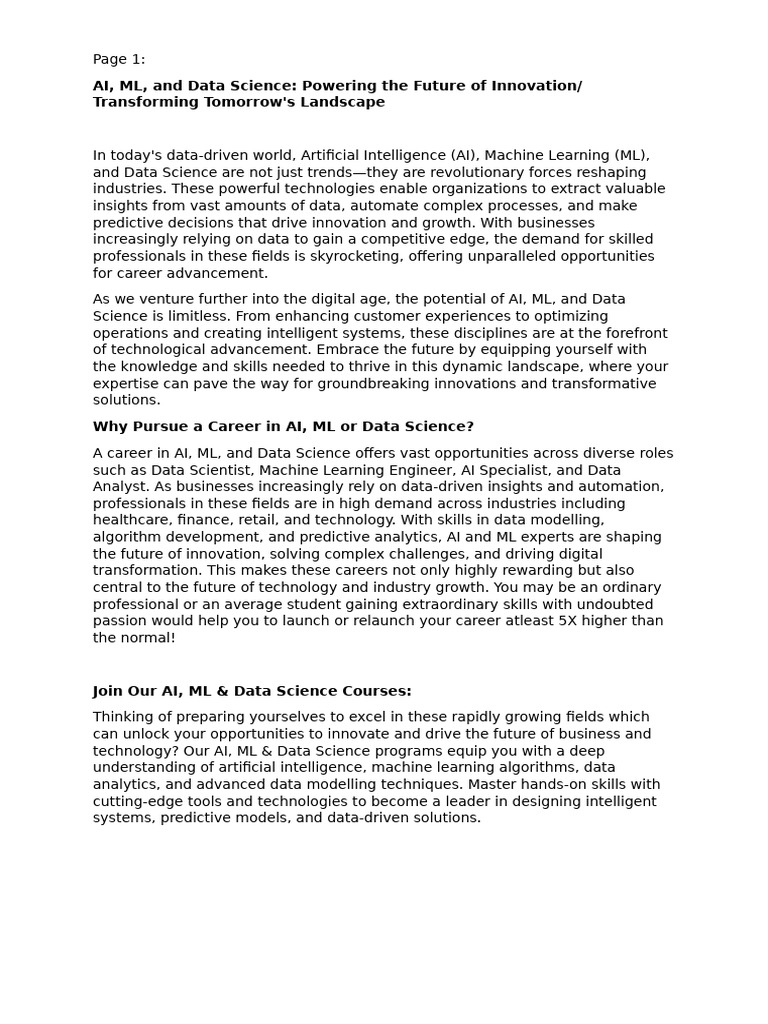 AI, ML & DS Brochure | PDF | Machine Learning | Intelligence (AI) & Semantics