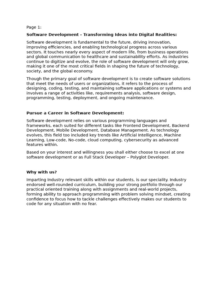 Software Development Brochure | PDF | Java (Programming Language ... Software Development Brochure | PDF | Java (Programming Language ...