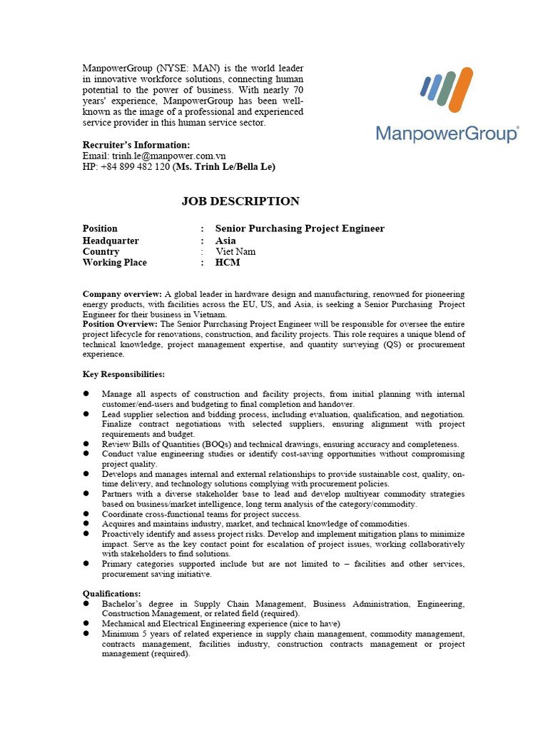 MPVN JD - Senior Purchasing Project Engineer | PDF | Procurement ...