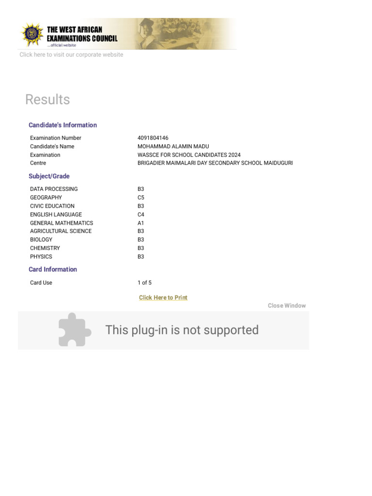 Waecdirect Online - Results | PDF