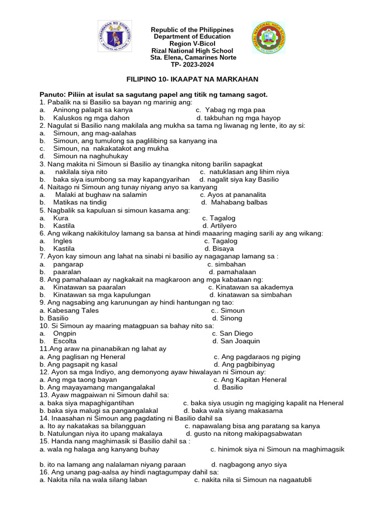 Fil 10 4TH Exam | PDF