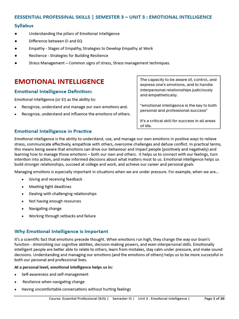 unit 3 - emotional intelligence | PDF | Empathy | Emotional Intelligence