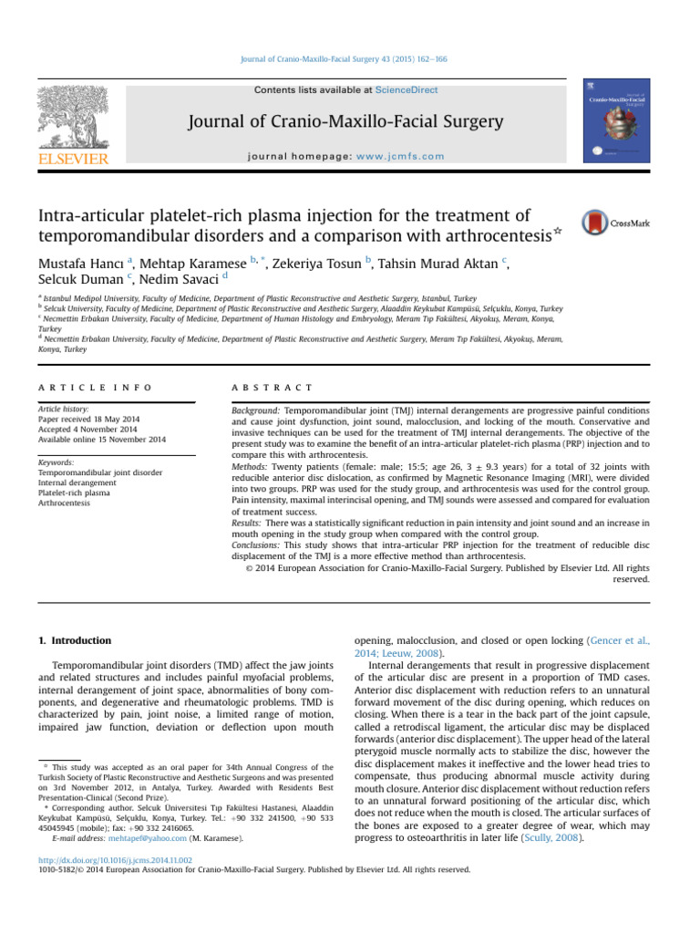 Intra-Articular Platelet-Rich Plasma Injection For The Treatment of | PDF | Clinical Medicine ...