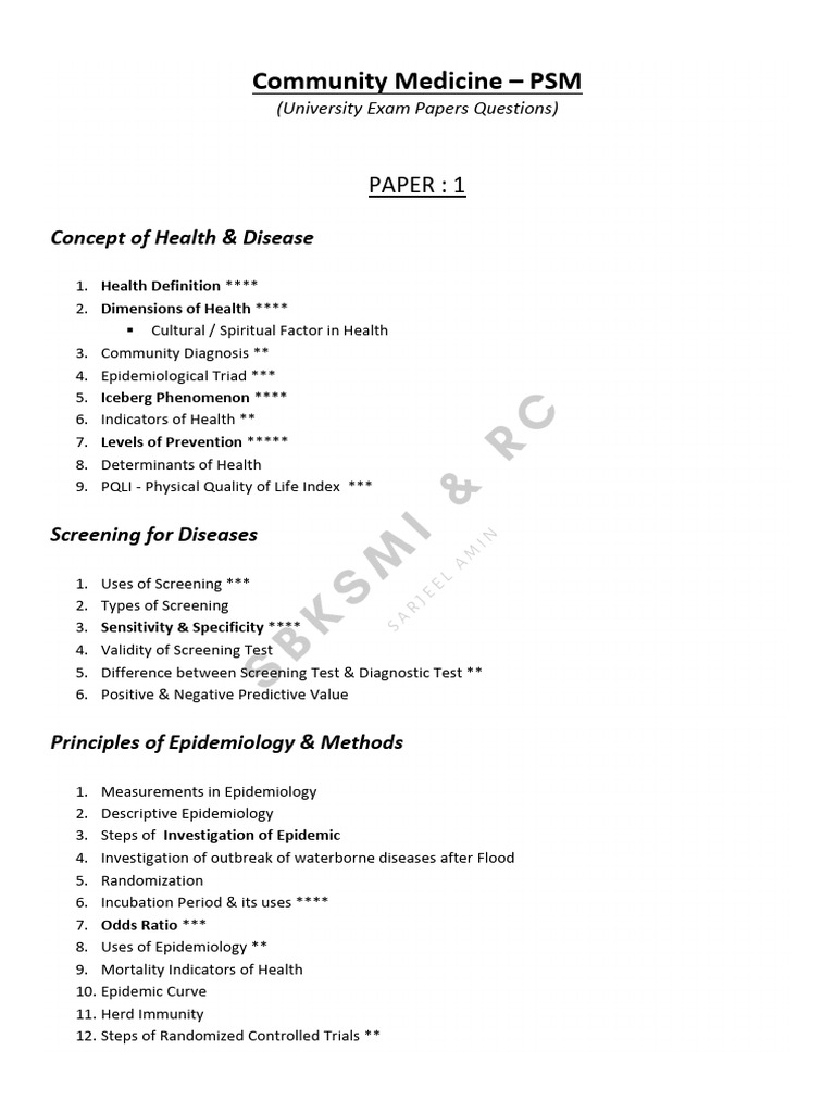 PSM - University Questions - 240604 - 174031 | PDF | Epidemiology ...