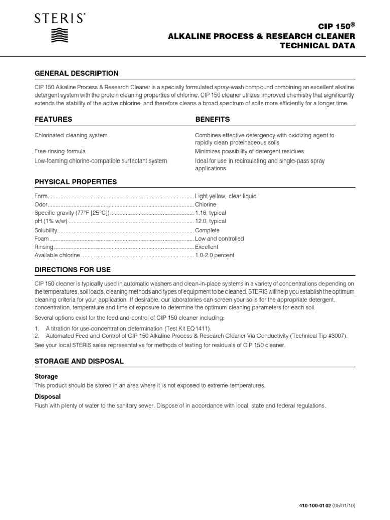 CIP 150 TDS | PDF | Detergent | Chemistry