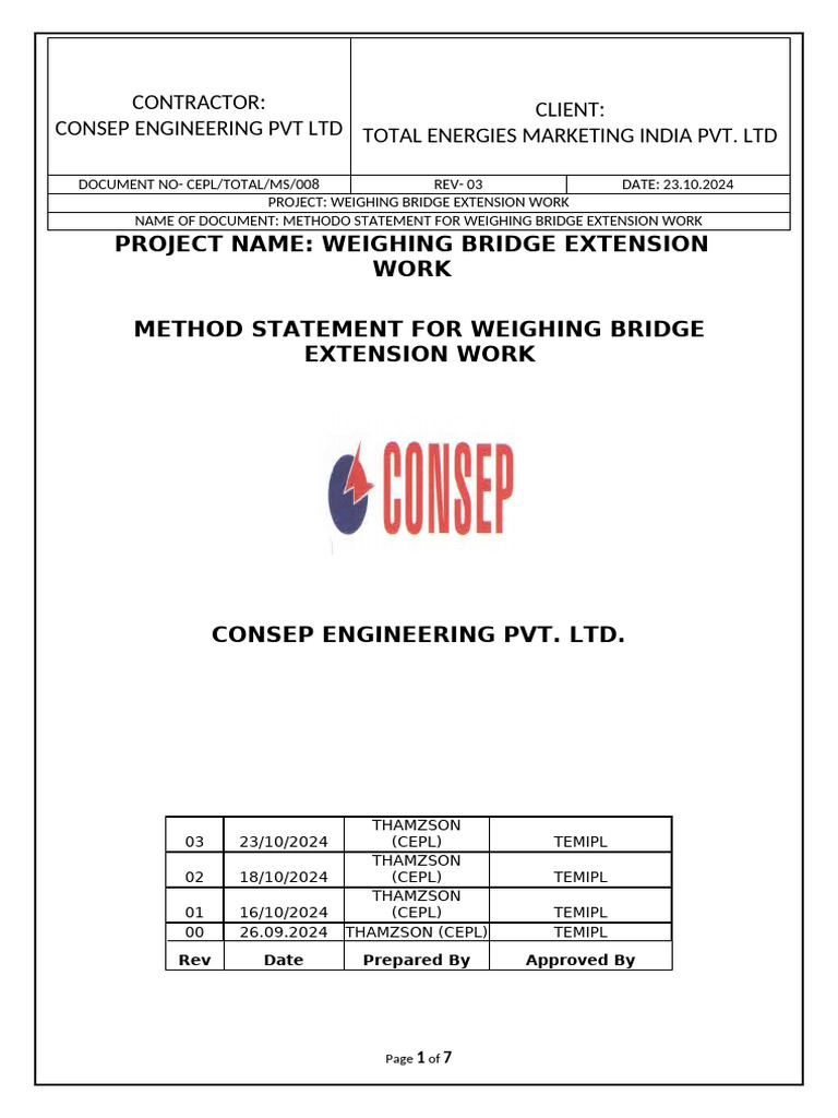 Method Statement for Weighing Bridge Work (1) | PDF | Concrete ...