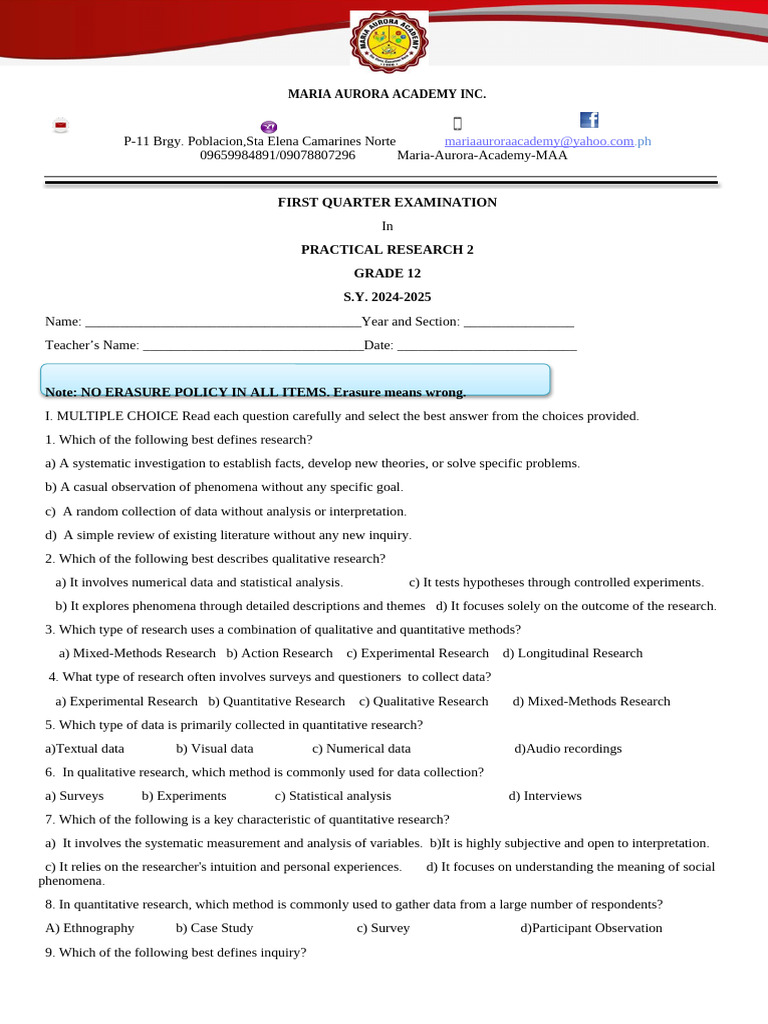 PR2 TEST | PDF | Quantitative Research | Methodology