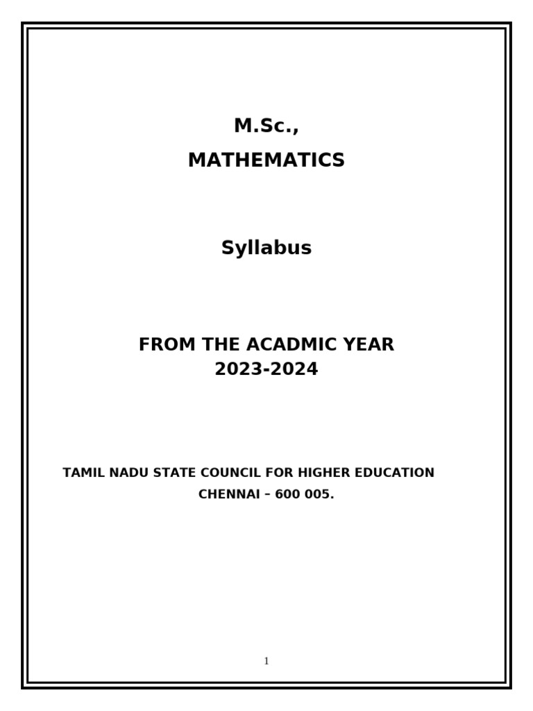 M.Sc. Mathematics Syllabus 2023-2024 | PDF | Integral | Series ...