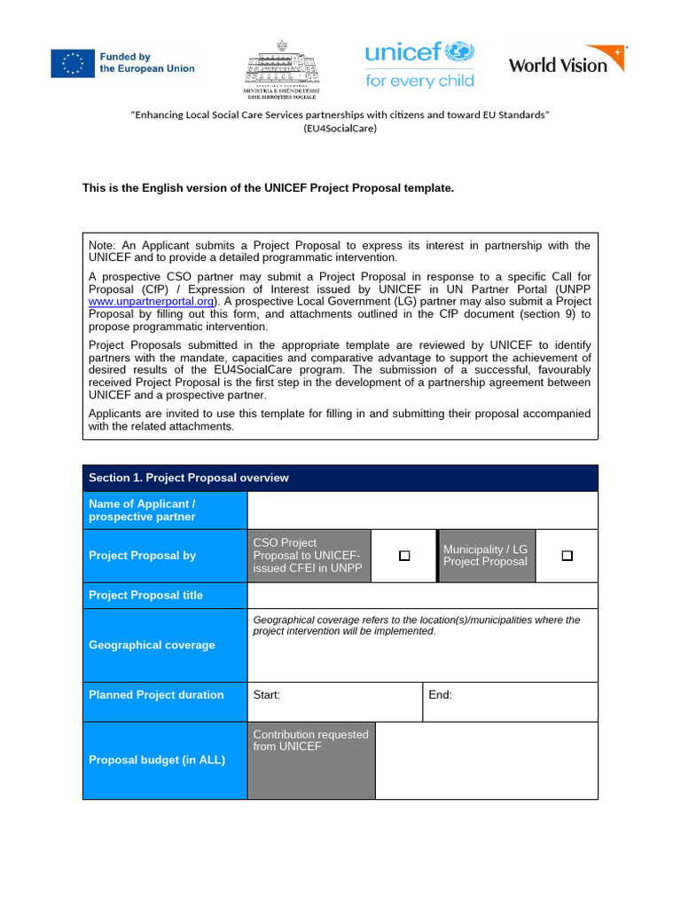 UNICEF Project Proposal Template | PDF | Performance Indicator | Risk