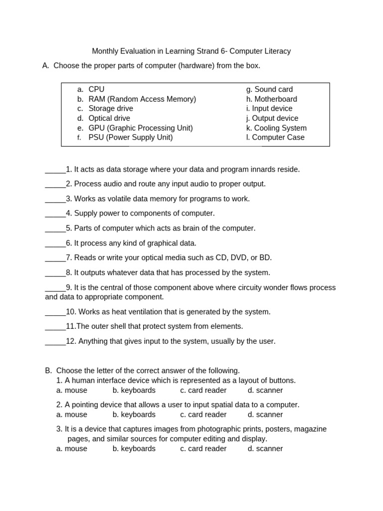 Monthly Evaluation in Learning Strand 6 | PDF | Computer Data Storage ...