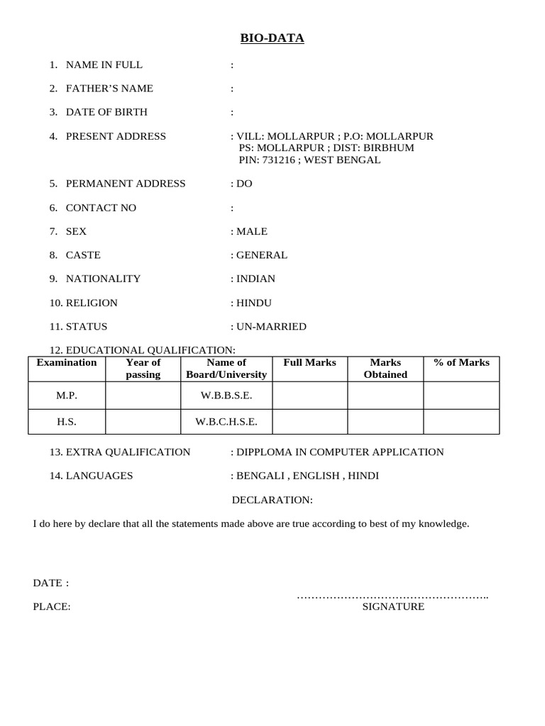 Biodata | PDF | Wellness