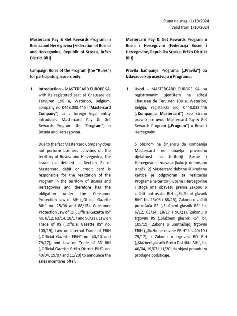 Pravila Programa Za Pay and Get Kampanju | PDF | Credit Card | Master Card
