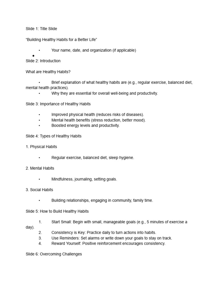 The Importance of Building A Healthy Habbit | PDF