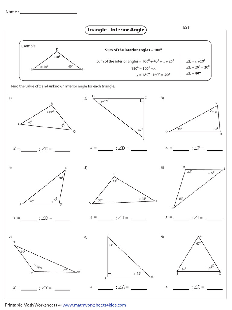 Triangle Angel Sum Worksheet 4 | PDF | Triangle | Triangle Geometry