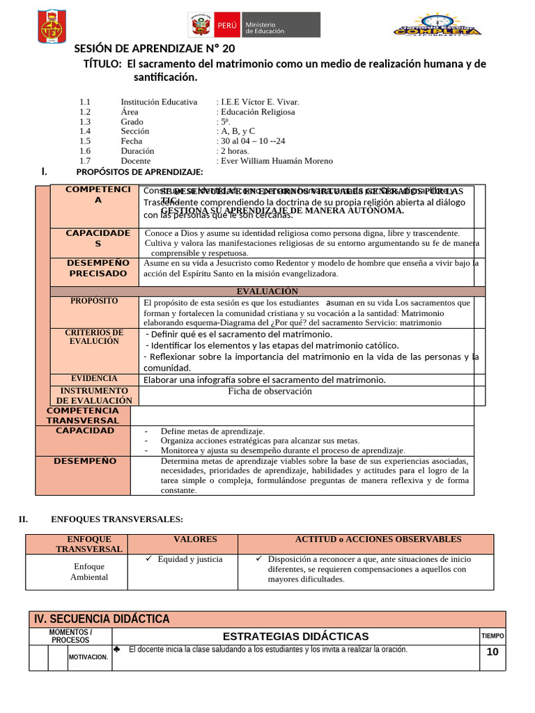 SESION 5° EL MATRIMONIO | PDF | Aprendizaje | Maestros