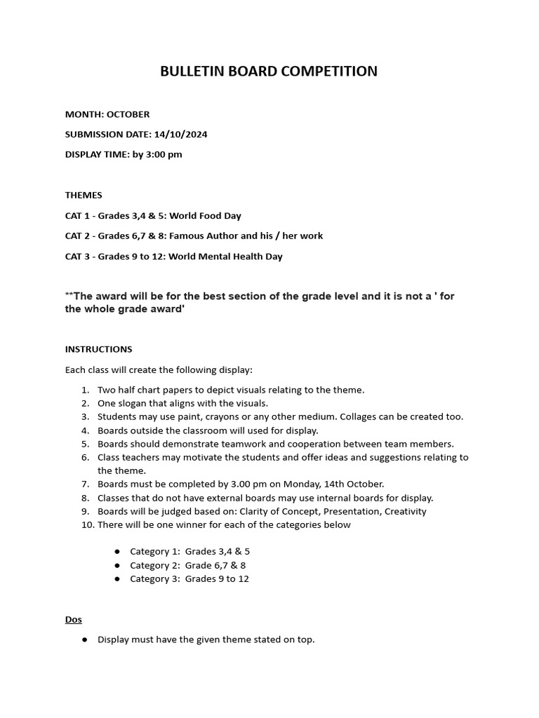 October Bulletin Board Competition Guide | PDF | Cognitive Science ...