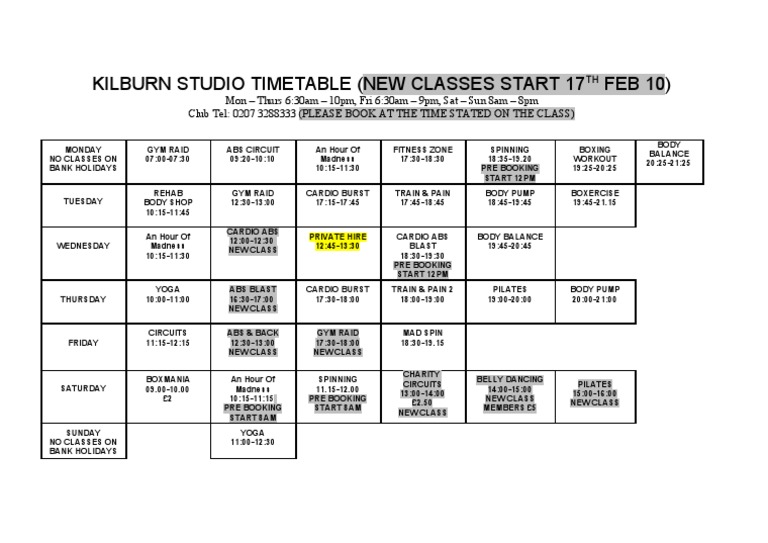Fitness First Timetable Format 2010 | PDF