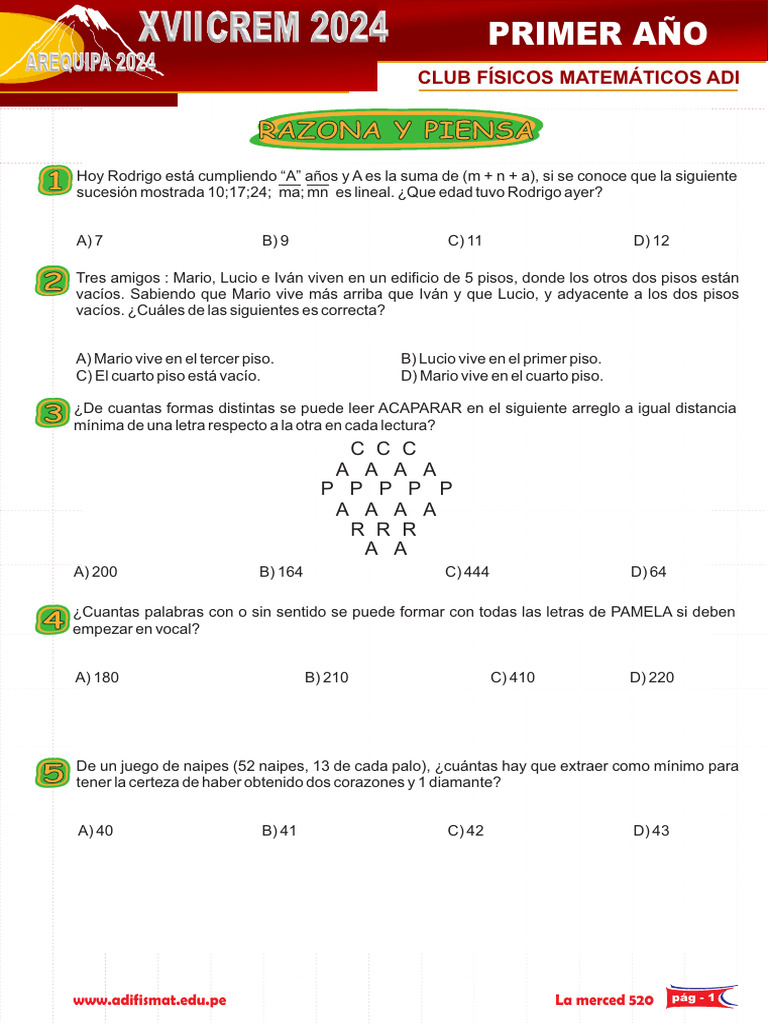 Examen Crem 2023 1ro | PDF | Números | Matemática Elemental