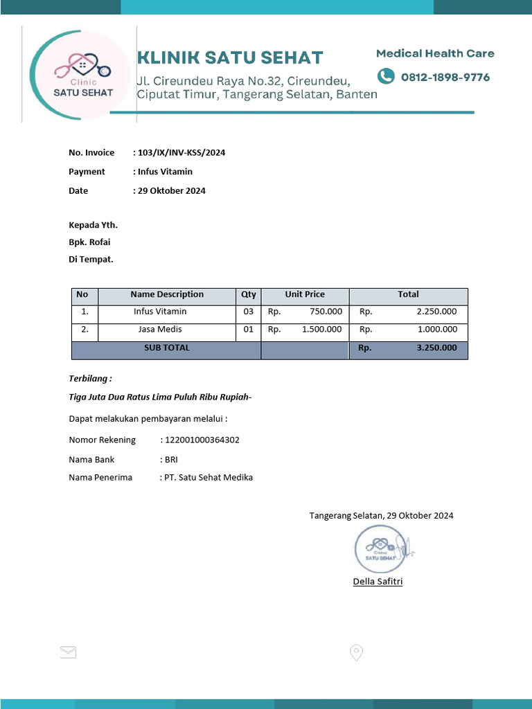 Invoice Bpk. Rofai - 29 Oktober 2024 | PDF | Pengelolaan Keuangan & Uang