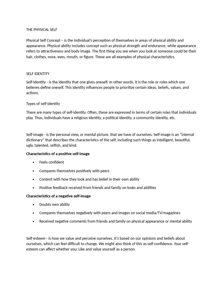 THE PHYSICAL SELF | PDF | Self Concept | Self Esteem