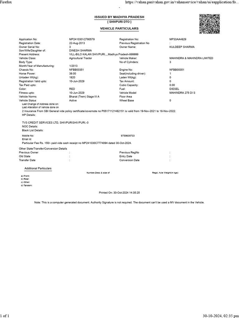 Form Fee Reciept Print Repo | PDF | Car | Wheeled Vehicles